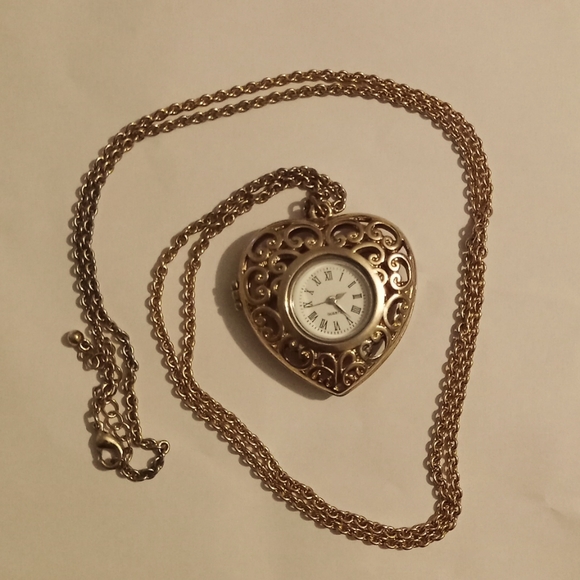 Vintage | Jewelry | Vintage Heart Clock Pendant With Necklace | Poshmark
